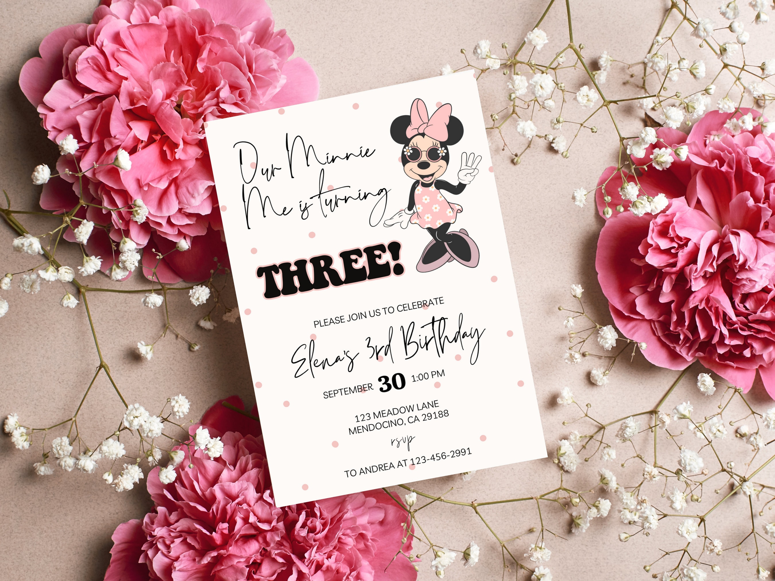 Minnie Mouse 3rd Birthday Invitation Boho Groovy Minnie Mouse - Etsy