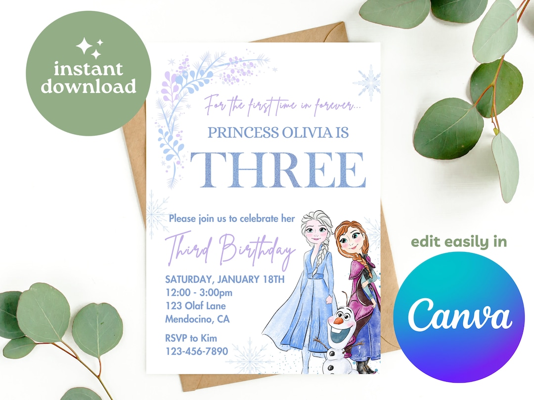 FROZEN 3rd Birthday Invitation Elsa Winter Snow Birthday Printable ...