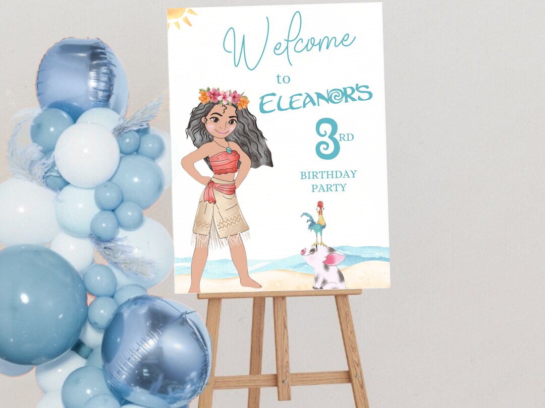 Moana Welcome Sign, Watercolor Moana Welcome Sign, Moana Themed Party ...