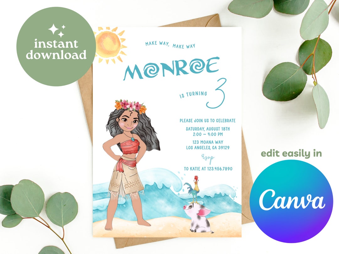 Moana Invitation, Moana Birthday Invitation, Watercolor Moana Birthday ...