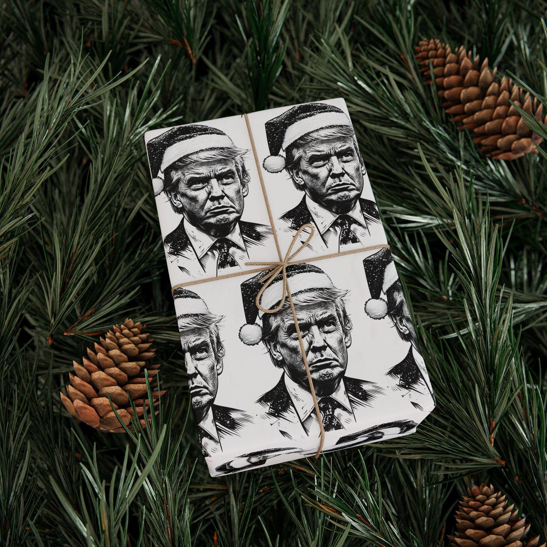 Wrapping Papers, Donald Trump Black and White Neutral Holiday Gift Wrap ...