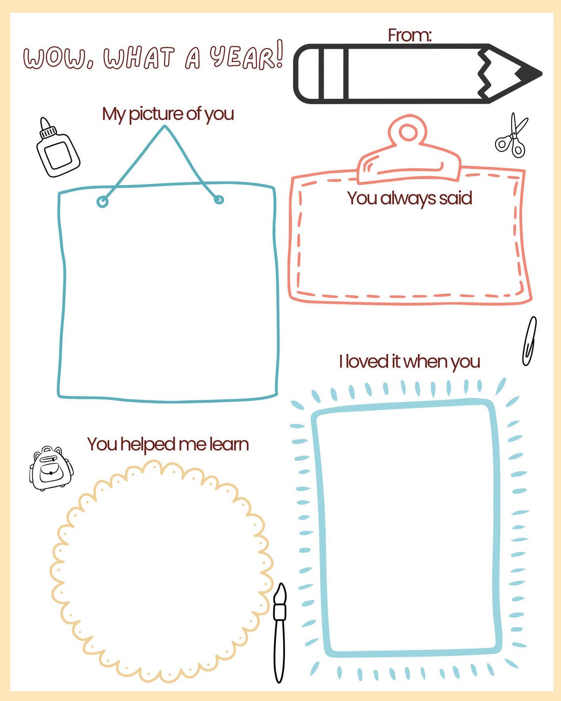 End of School Year Teacher Appreciation Printable, Teacher Survey ...