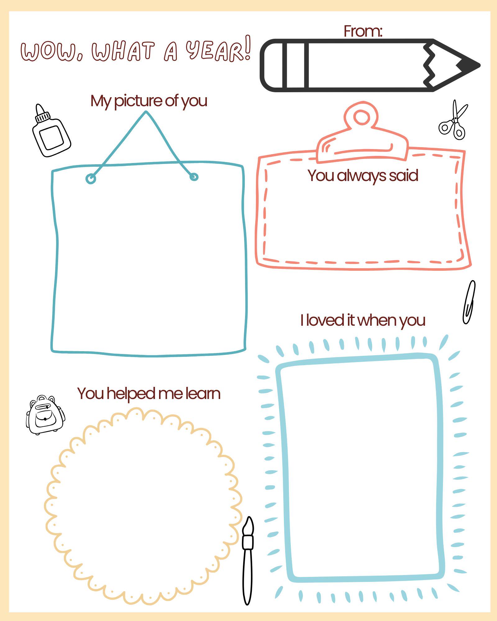 End of School Year Teacher Appreciation Printable, Teacher Survey ...
