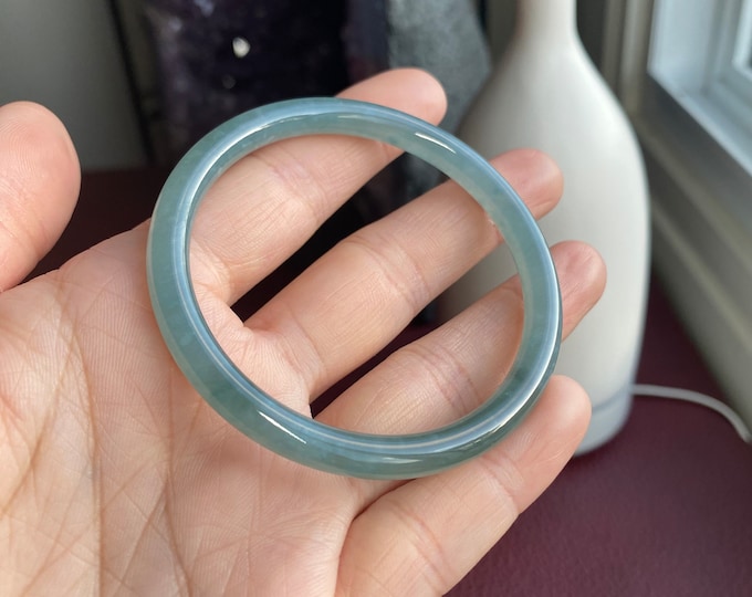 53.8mm Icy Blue Translucent Jadeite Jade Bangle Bracelet, Certified 100 ...