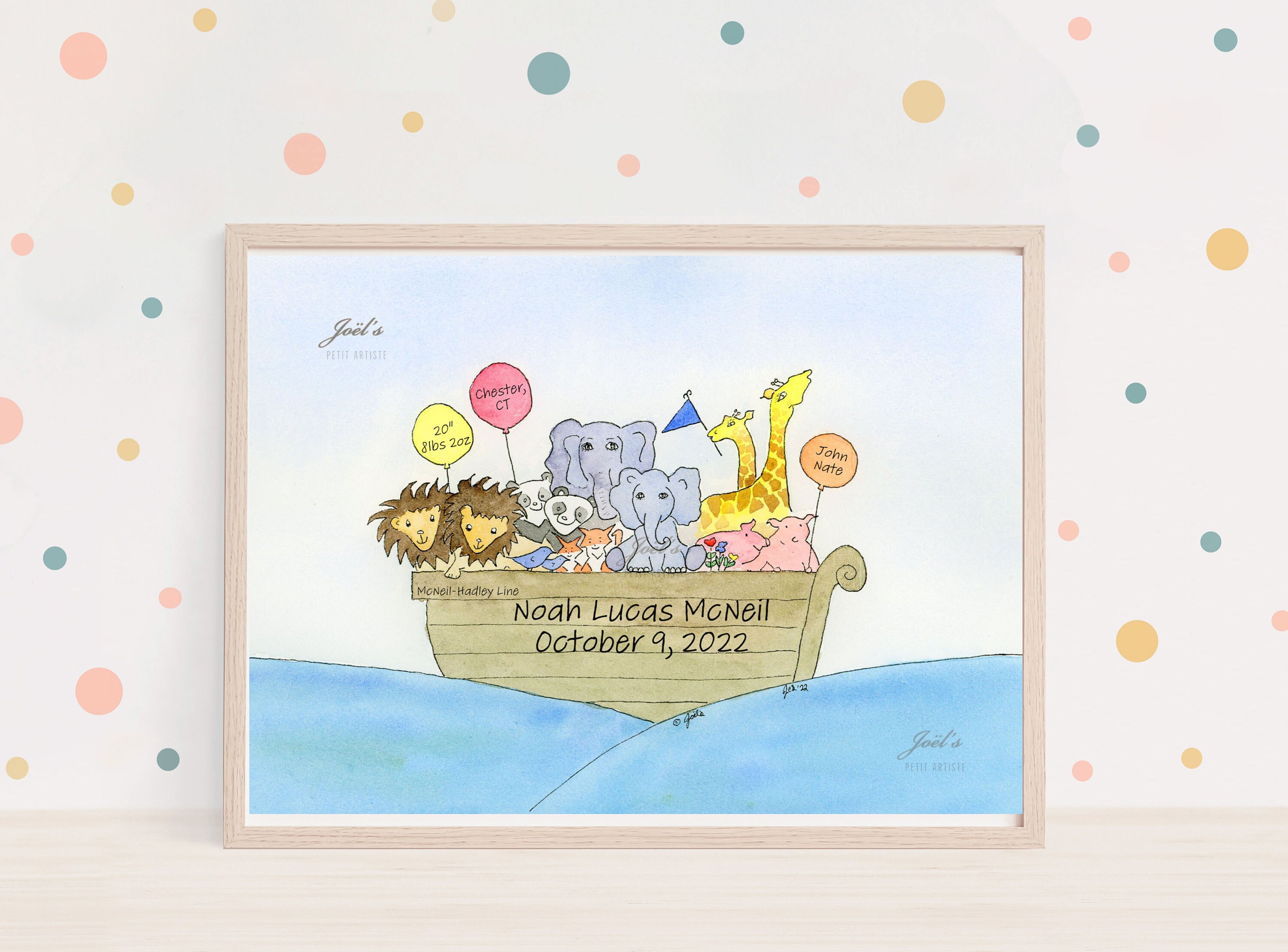 Noah's Ark Makes the Perfect Personalized Watercolor Art for Baby Gifts ...