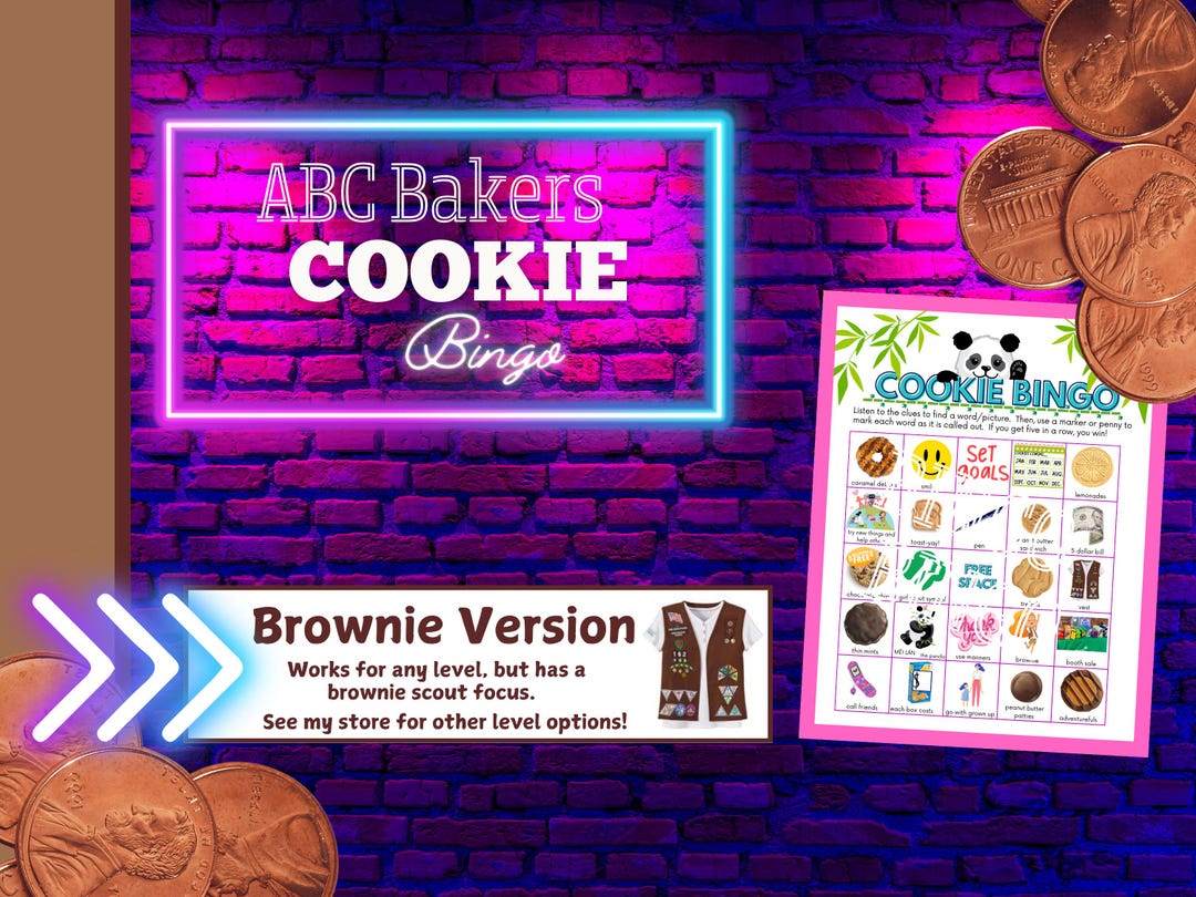 Girl Scout Cookie Bingo Game With 12 Cards (brownie Scout & ABC Baker ...