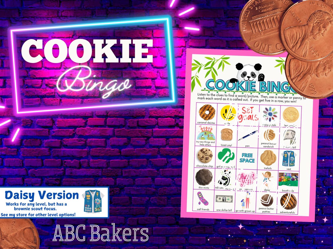 Daisy & ABC Bakers Version-girl Scout Cookie Bingo Game With 12 Cards ...