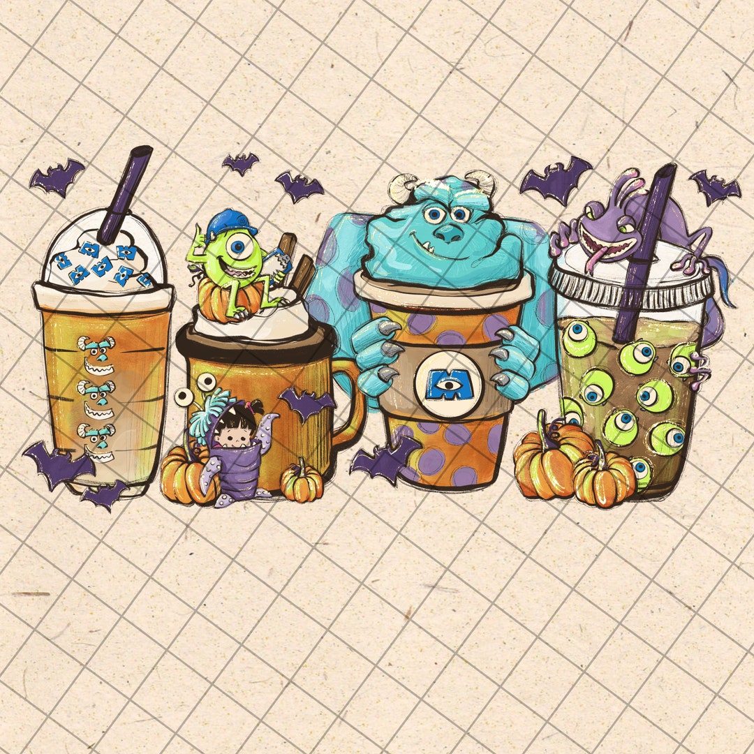 Monsters Fall Latte PNG, Halloween Cute Horror Autumn, Iced Coffee ...