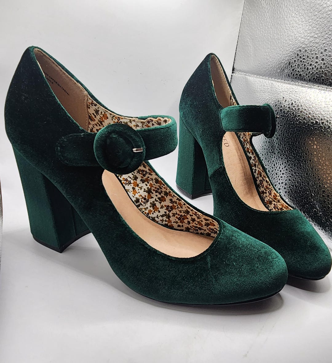 Restricted Brand Faux Suede Green Mod Mary Jane Pump Strap Rounded Toe ...
