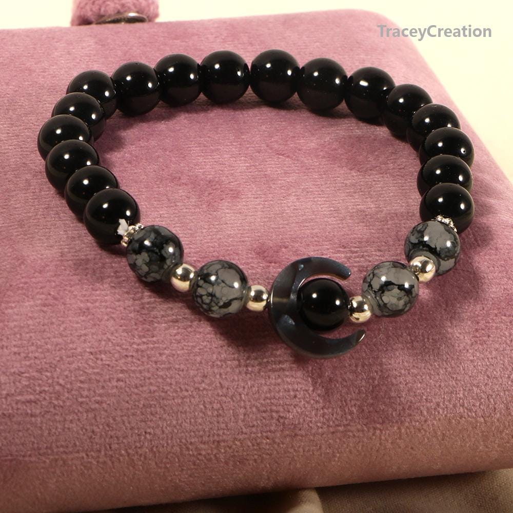 Black Moonlight Crystal Bracelet, Moon Bead Bracelet, Gift for Women - Etsy