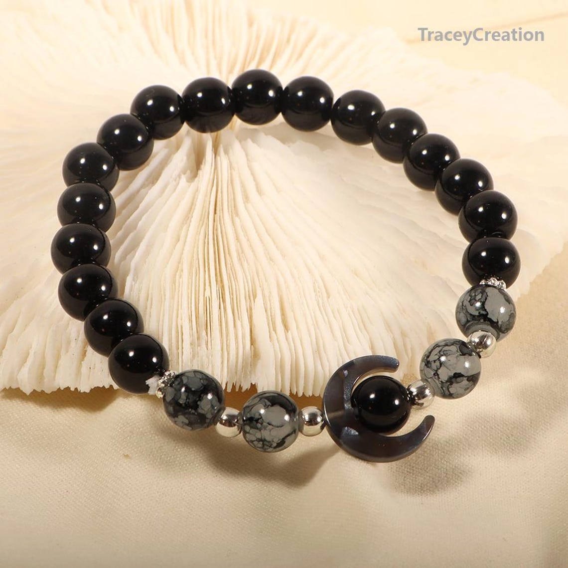 Black Moonlight Crystal Bracelet, Moon Bead Bracelet, Gift for Women - Etsy