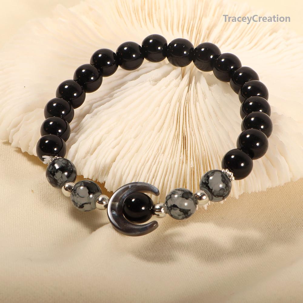 Black Moonlight Crystal Bracelet, Moon Bead Bracelet, Gift for Women - Etsy