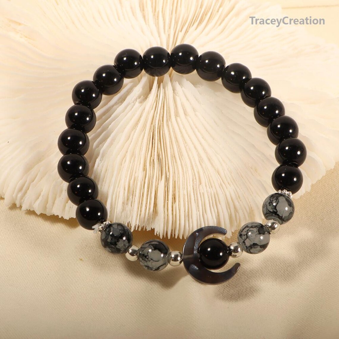 Black Moonlight Crystal Bracelet, Moon Bead Bracelet, Gift for Women - Etsy