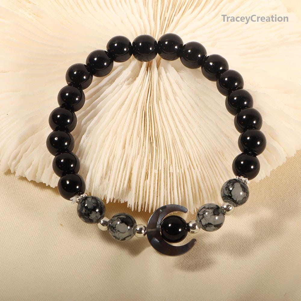 Black Moonlight Crystal Bracelet, Moon Bead Bracelet, Gift for Women - Etsy