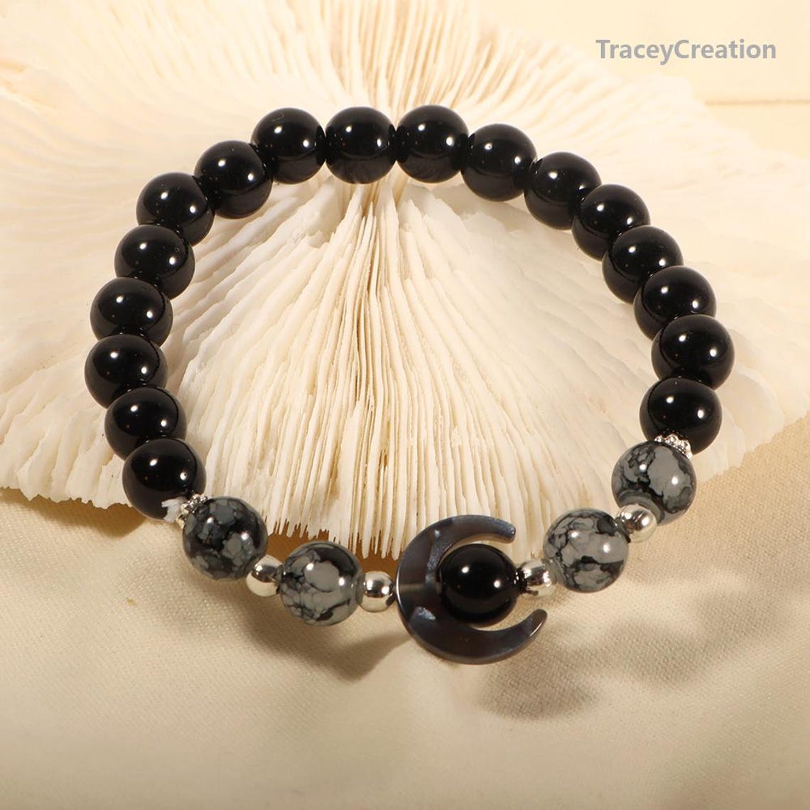 Black Moonlight Crystal Bracelet, Moon Bead Bracelet, Gift for Women - Etsy