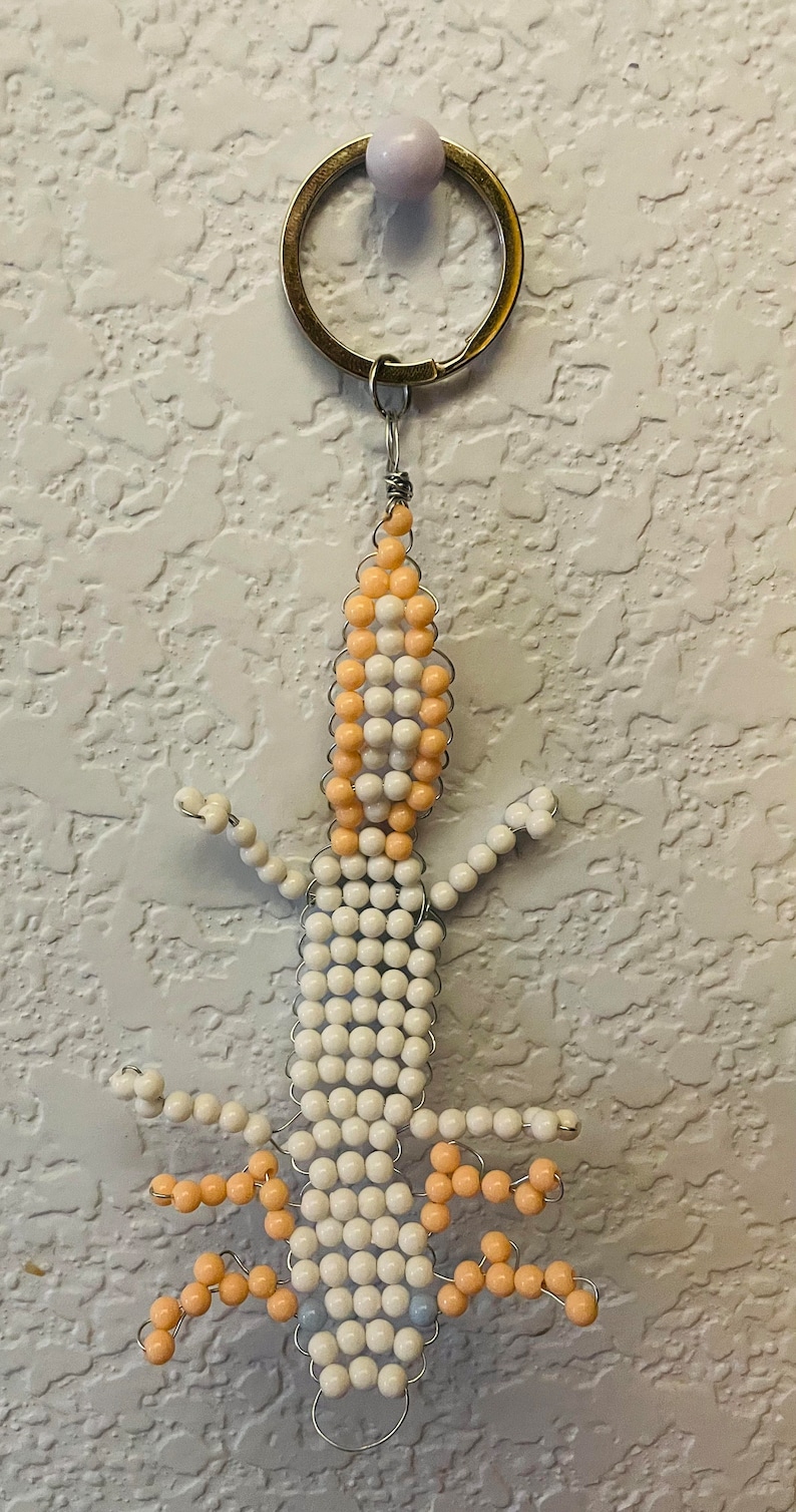 Axolotl Beaded Keychain/ White and Orange Axolotl/ Colored Lizard ...