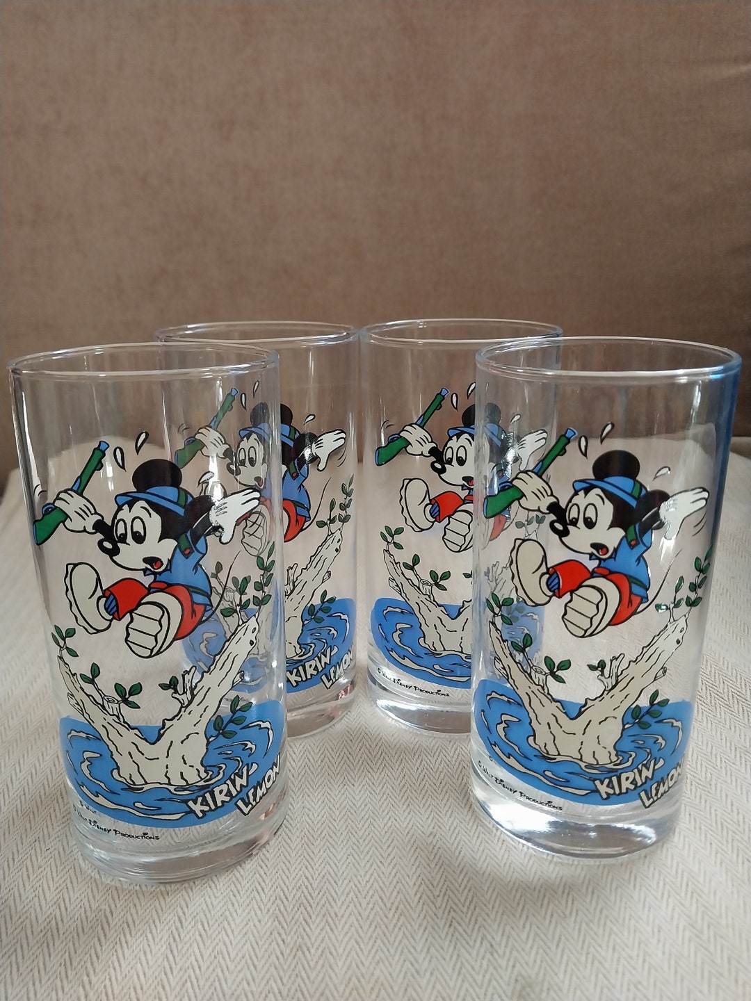FOUR: KIRIN LEMON Disney Mickey Mouse With Rifle Glasses; New Vintage ...
