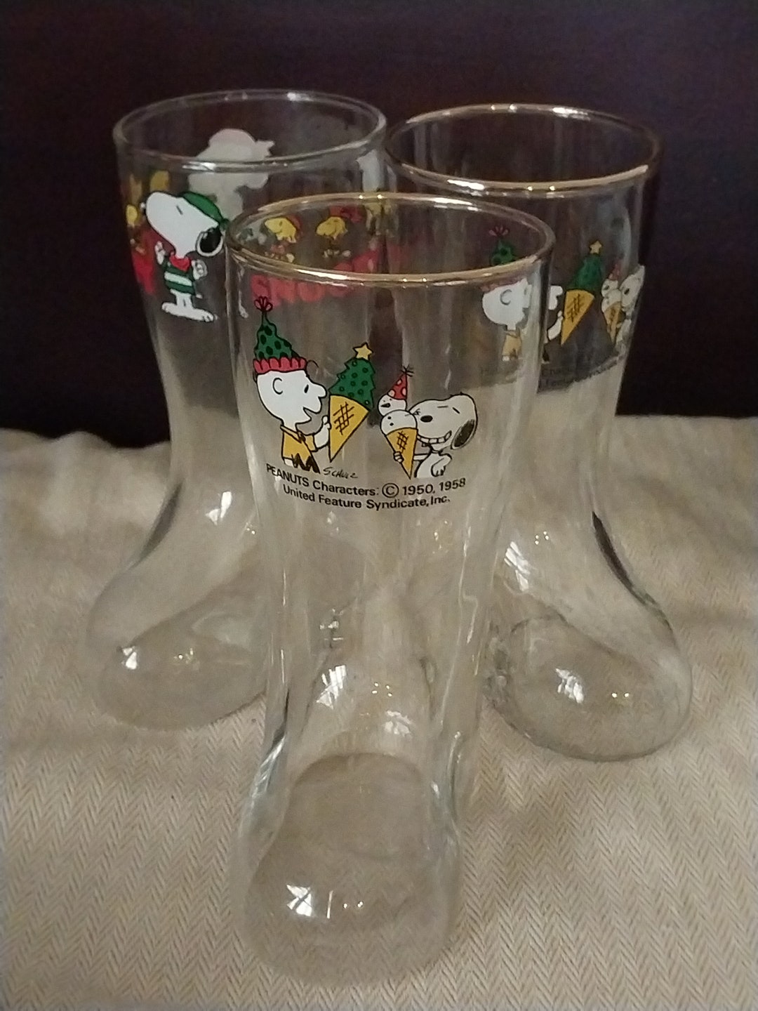 THREE: 1958 and 1965 Snoopy Peanuts Boot Glasses; Vintage New - Etsy