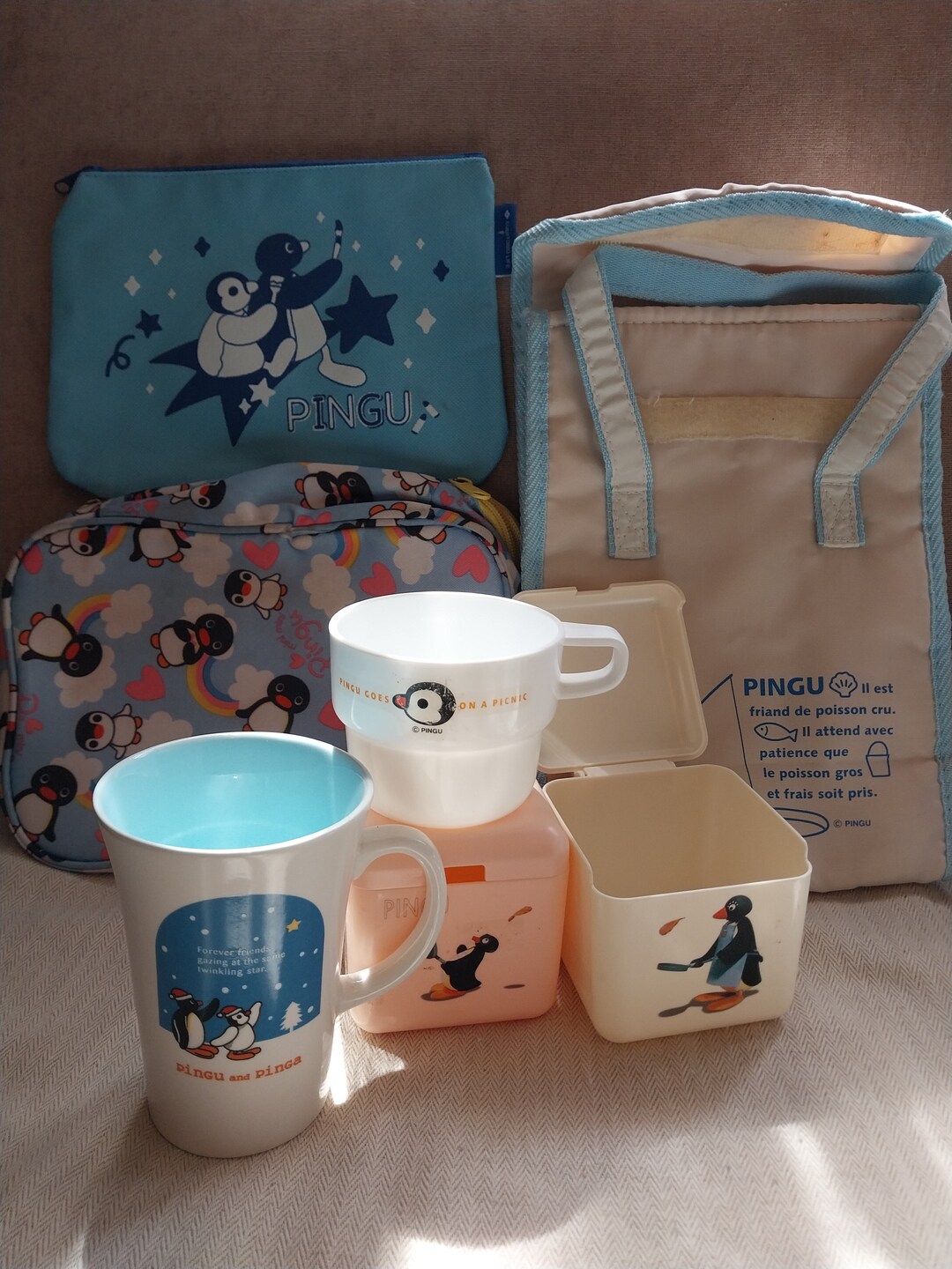 Pingu Set: Mr Donut Pingu Lunch Bag; Toiletries and Bag; Mug, Cup and ...