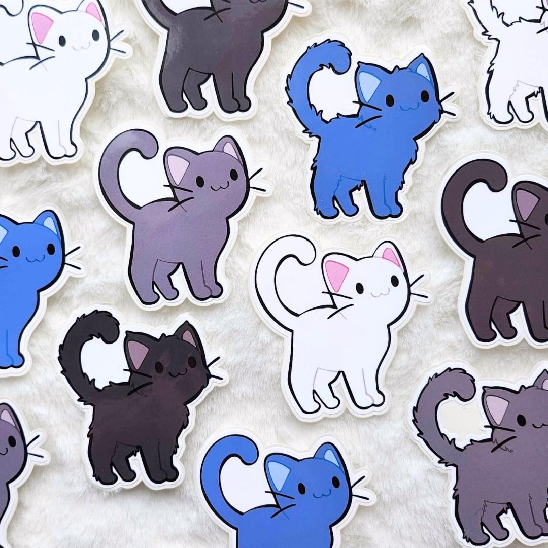 Solid Cat Sticker Handmade Vinyl / Black Cat / White Cat / Grey Cat ...