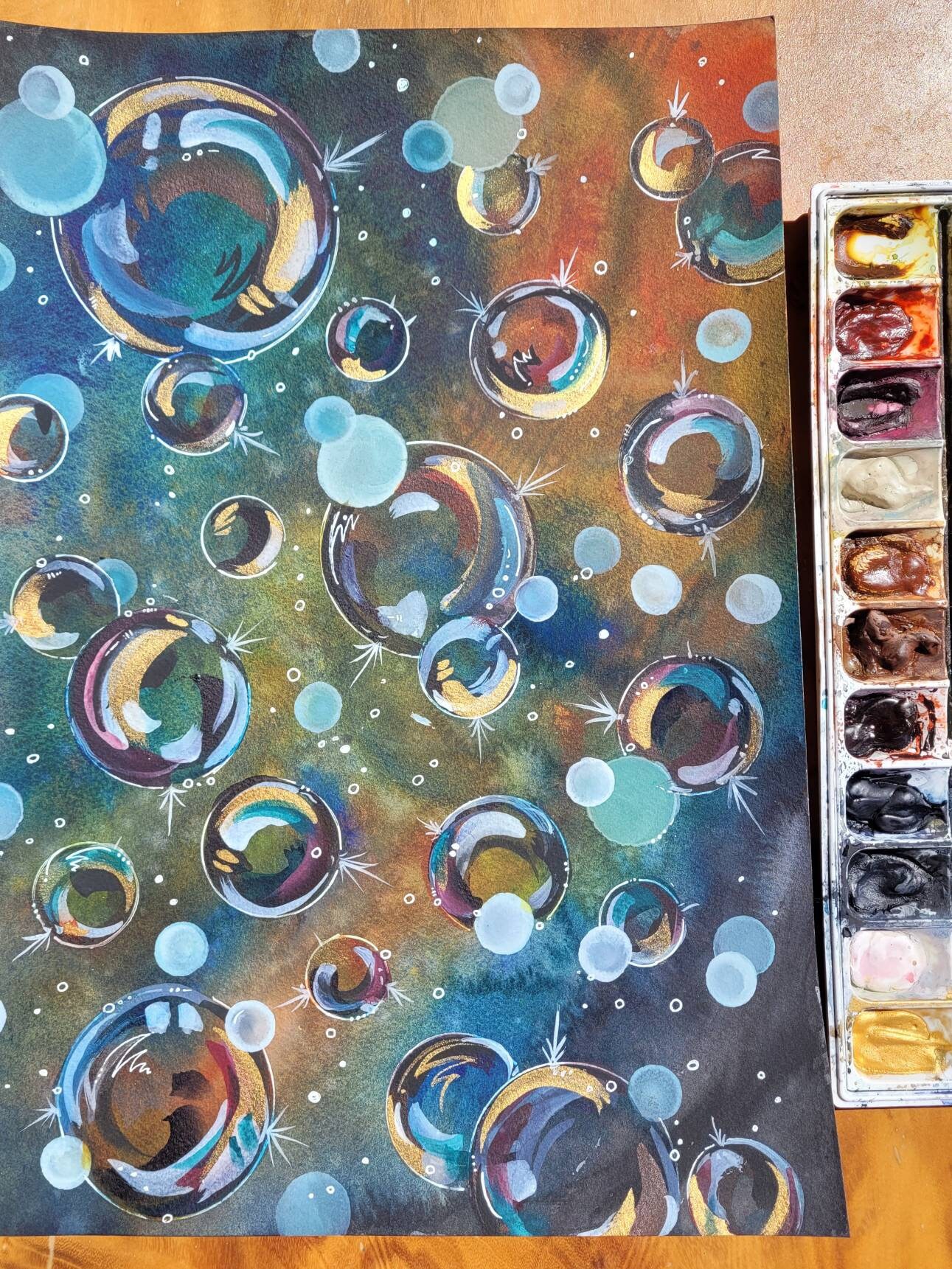 Bubble Pattern Artwork Watercolour A3 Unique Art free Domestic Postage ...