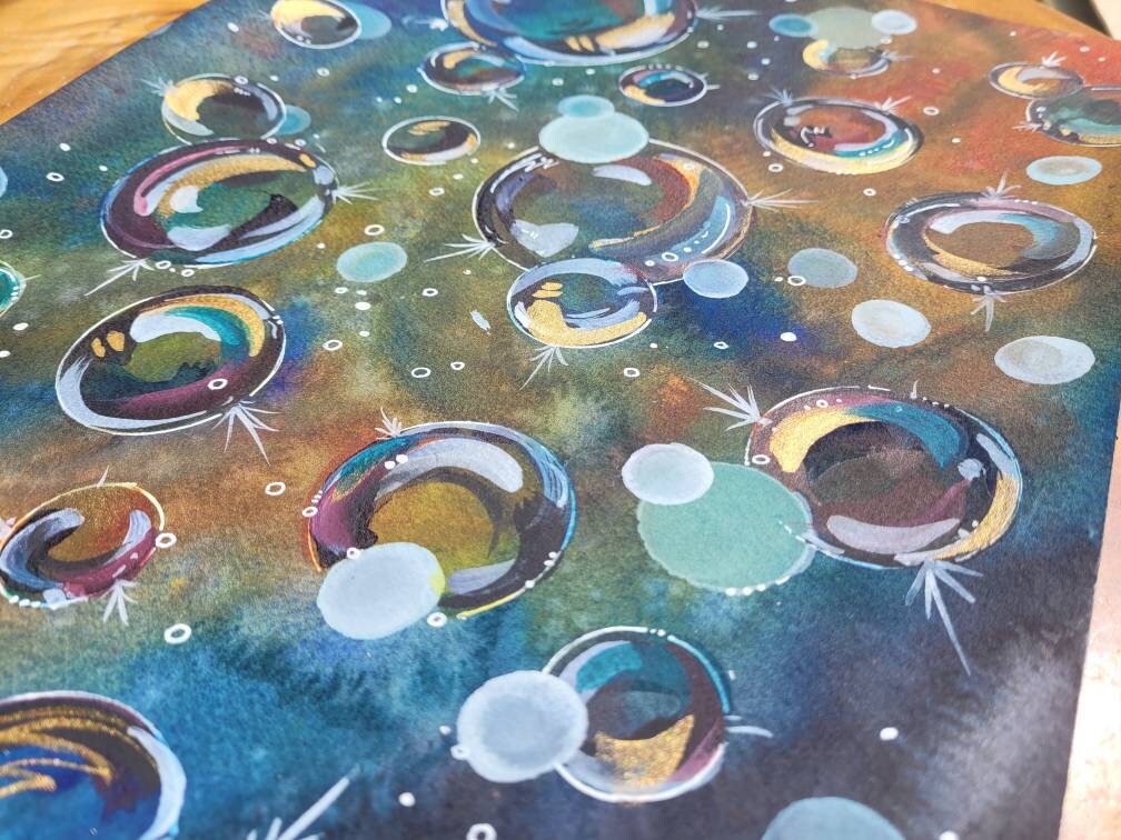 Bubble Pattern Artwork Watercolour A3 Unique Art free Domestic Postage ...