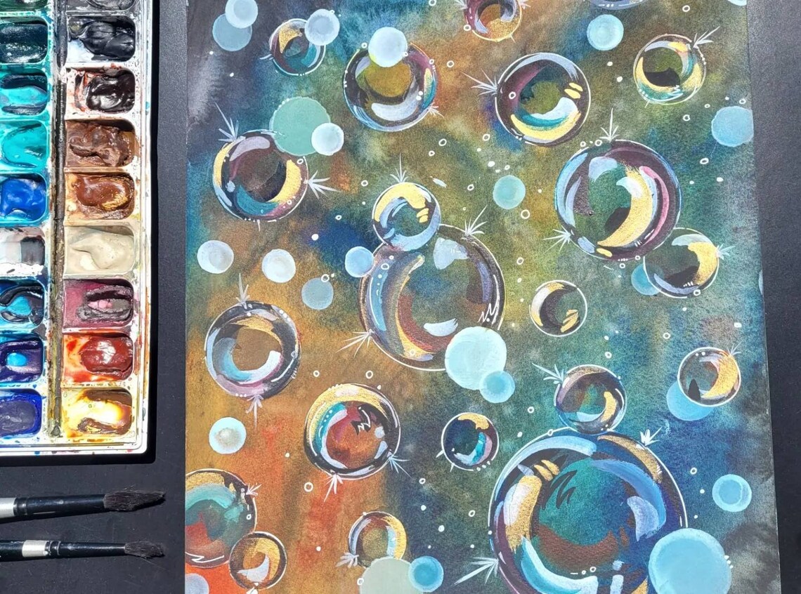 Bubble Pattern Artwork Watercolour A3 Unique Art free Domestic Postage ...