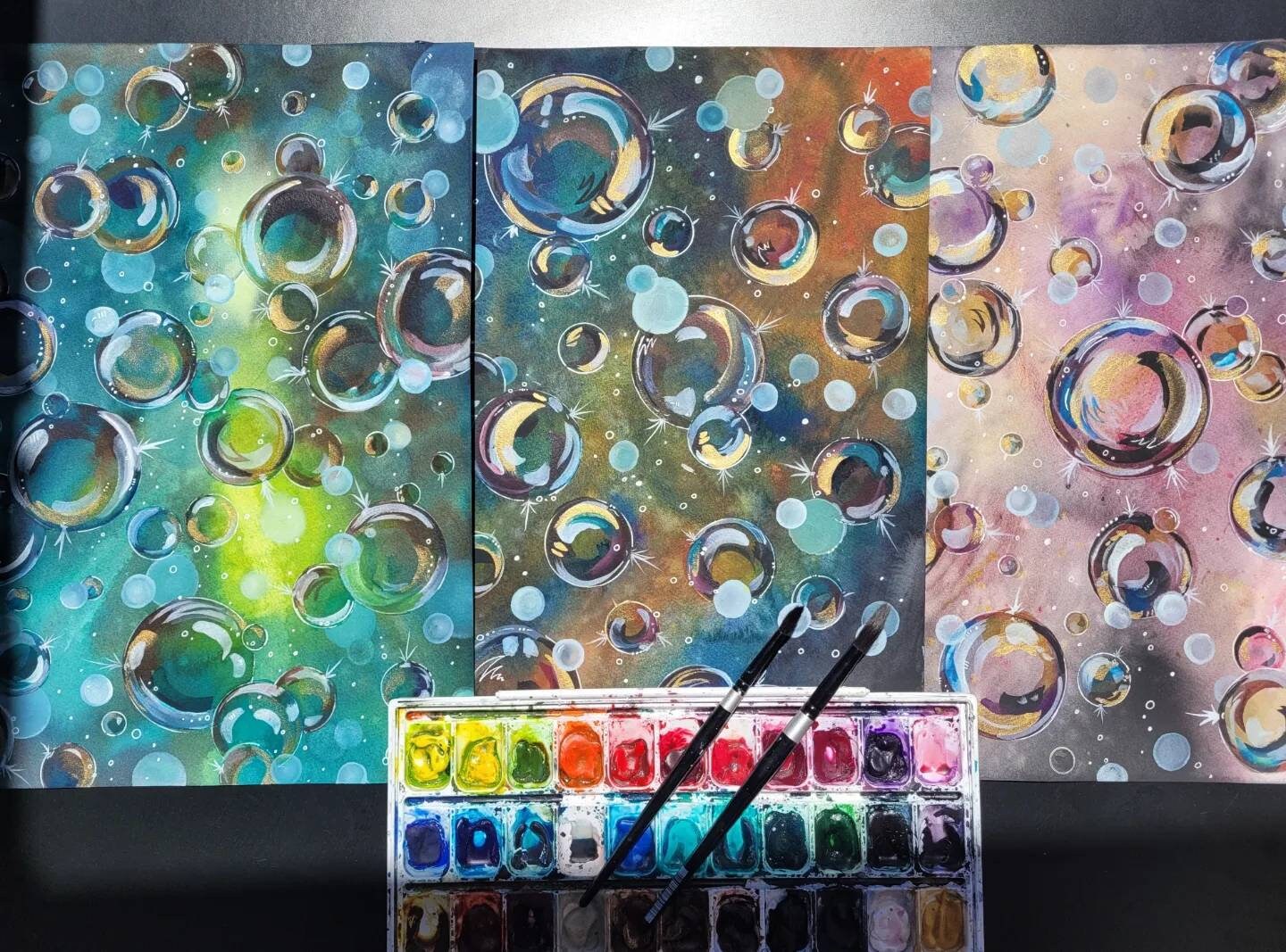 Bubble Pattern Artwork Watercolour A3 Unique Art free Domestic Postage ...