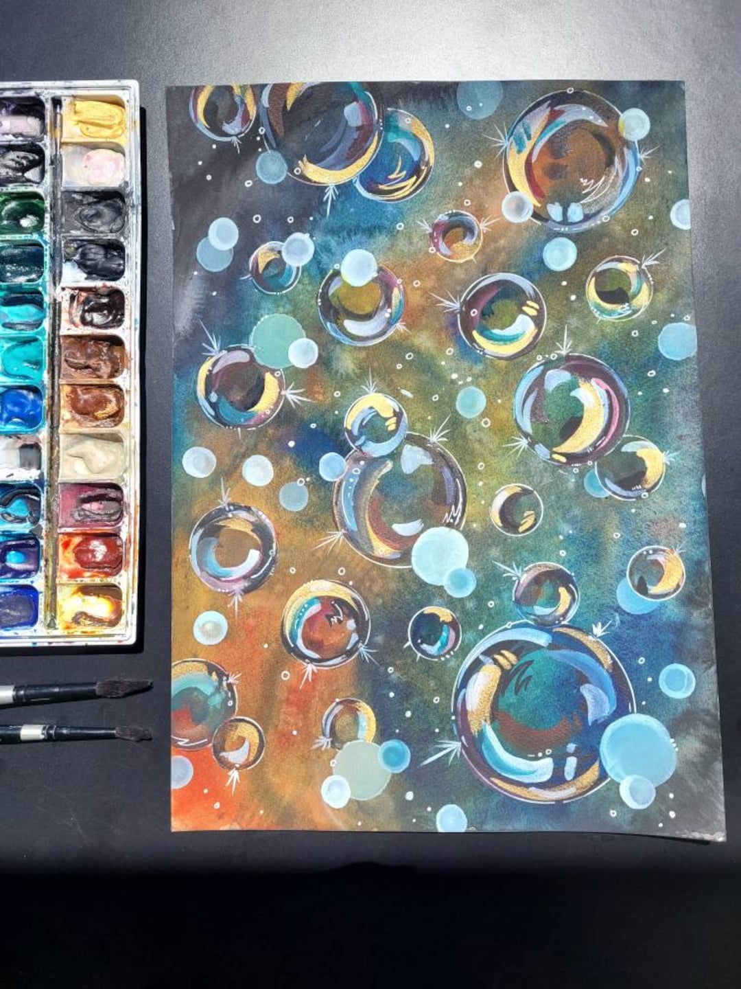 Bubble Pattern Artwork Watercolour A3 Unique Art *free Domestic Postage ...