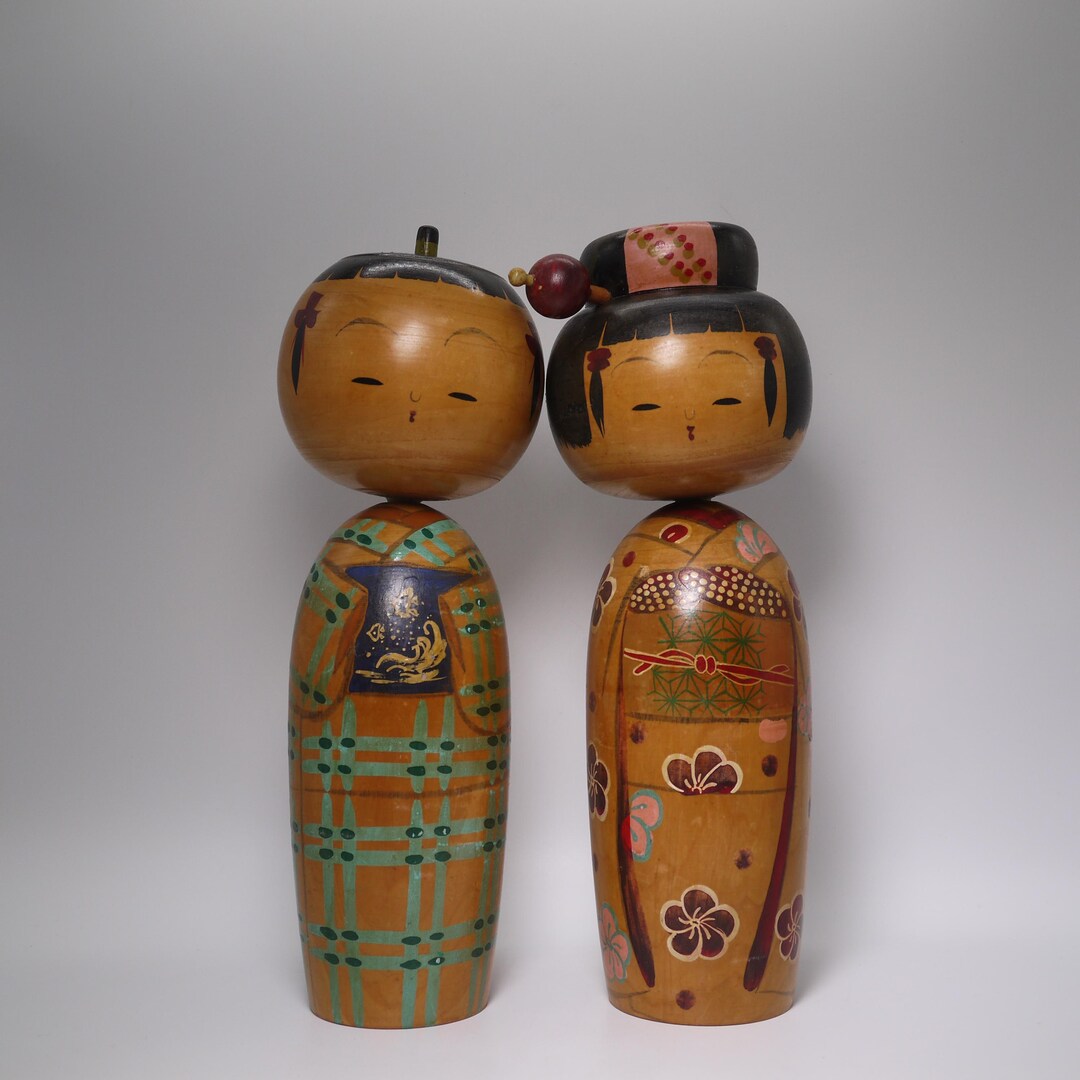 Pair of Vintage Japanese Bobblehead Kokeshi Dolls Retro 24cm / 9.4 ...