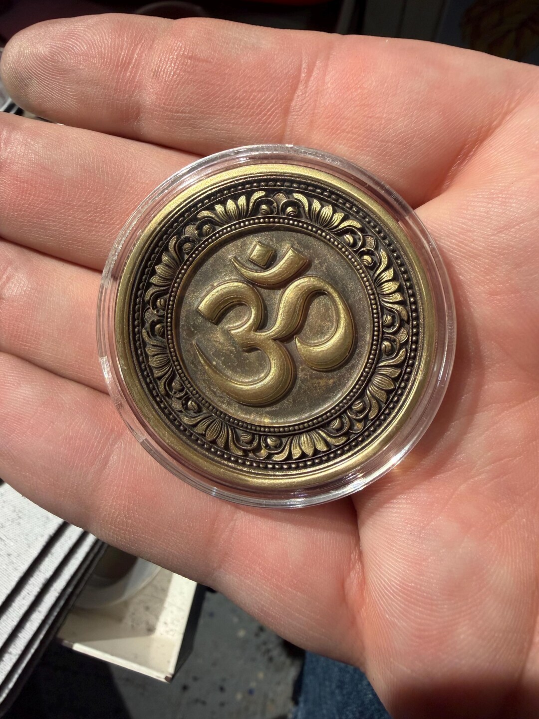 Om & Lotus Flower Coin | Double-sided Meditation Token | Bronze ...