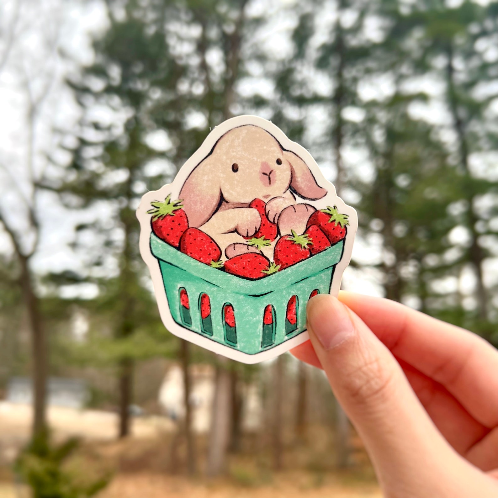 Strawberry Bunny Sticker | Cute Stationery | Weatherproof Glossy Vinyl ...