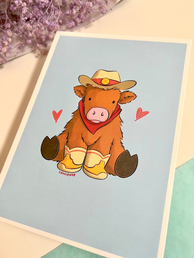 Cute Cowboy Cow Art Print 5x7 Art Print Hand Drawn - Etsy