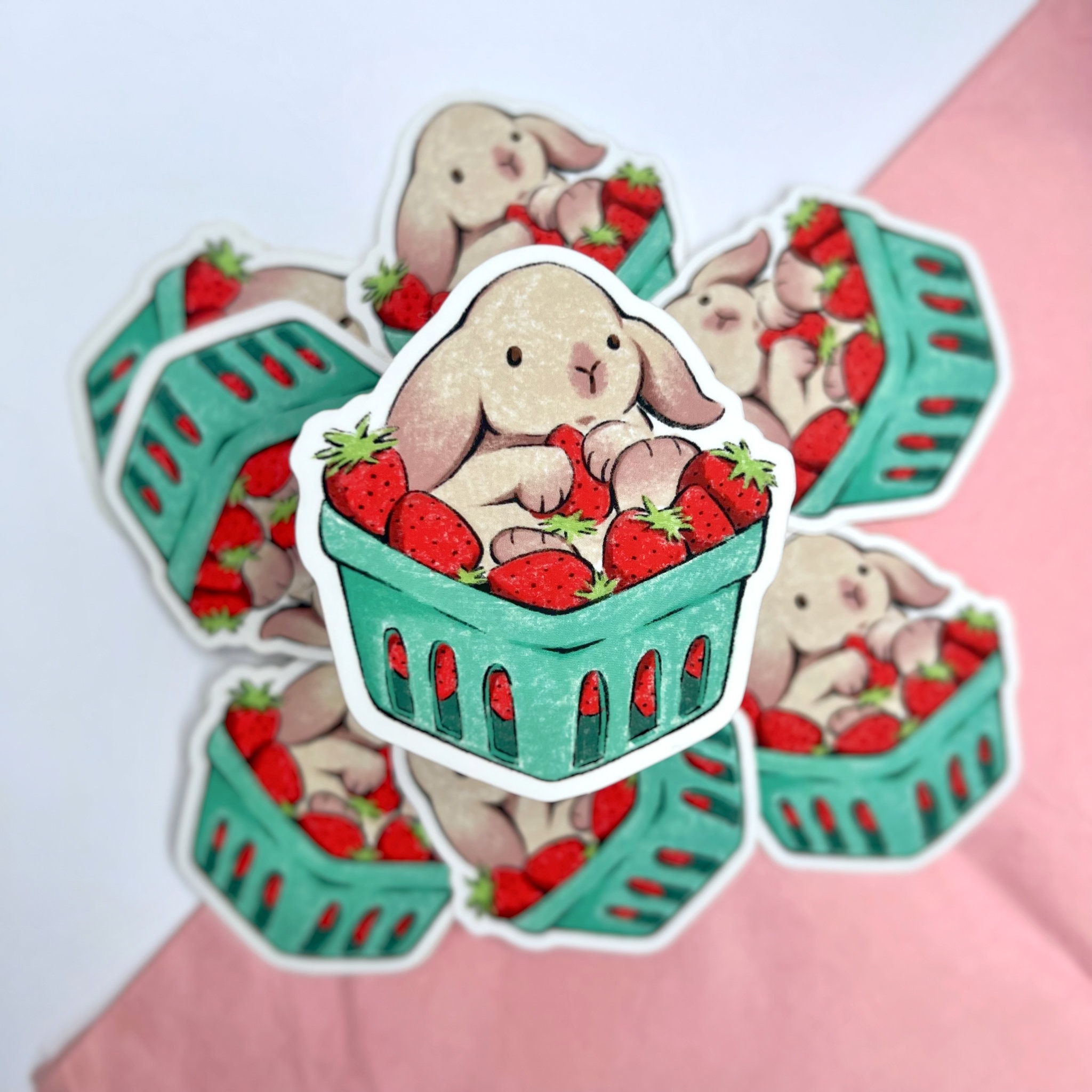 Strawberry Bunny Sticker | Cute Stationery | Weatherproof Glossy Vinyl ...