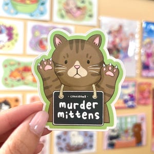Bad Cat / Murder Mitten Sticker | Cute Animal Stationery | Weatherproof ...