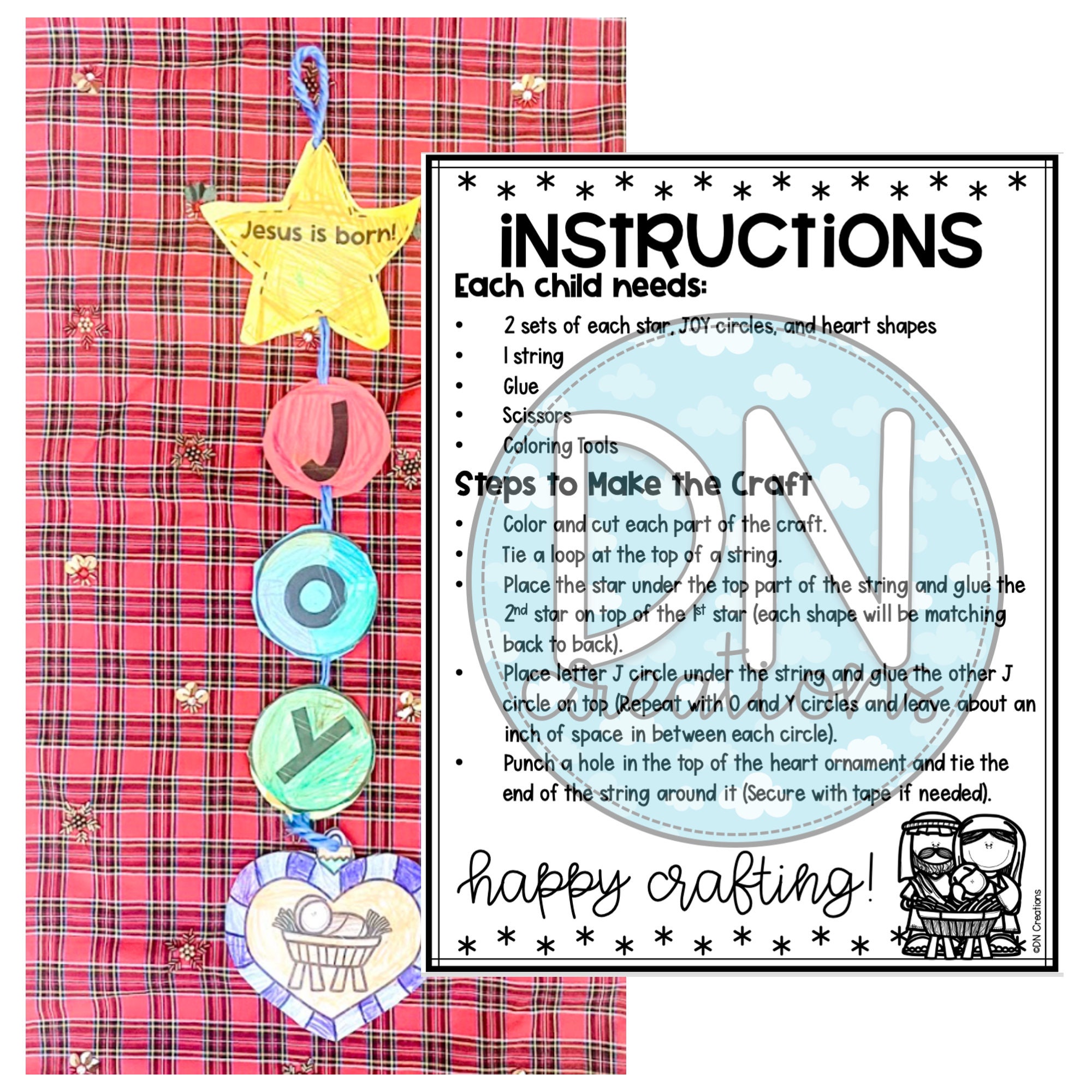 Nativity Craft: Joy Christmas Ornament, Sunday School Activity (PDF ...
