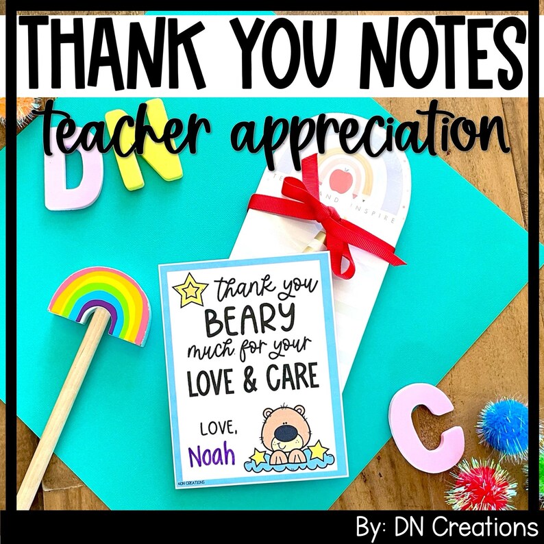 Teacher Appreciation Notes | Thank You BEARY Much | Teacher Gift Card ...