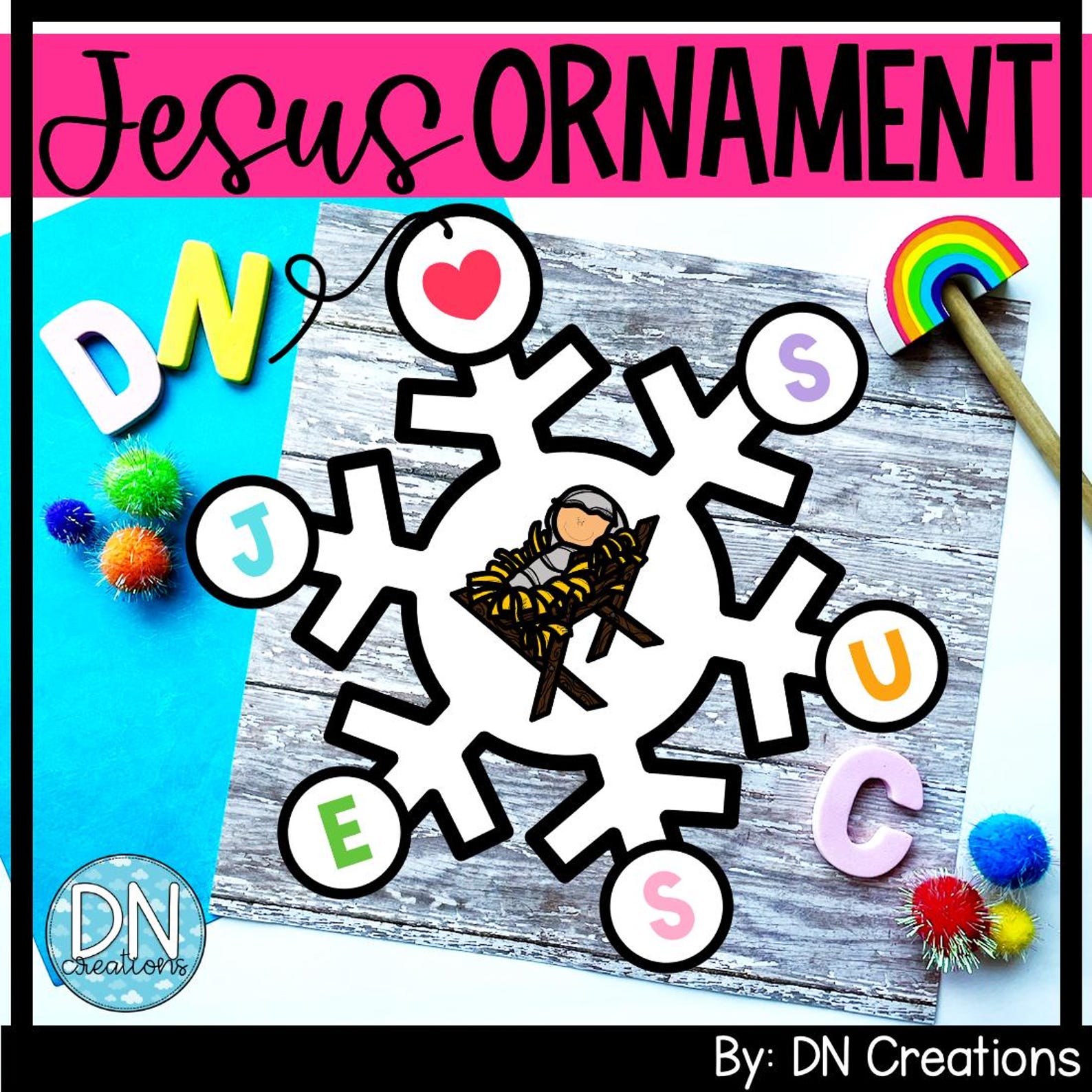 Jesus in a Manger Snowflake Paper Craft L Baby Jesus Craft Ornament L ...