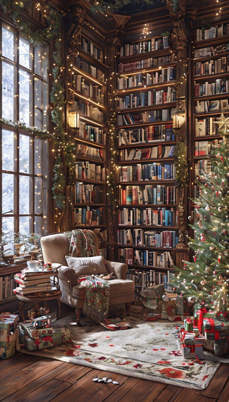 Cozy Christmas Library, Winter Phone Wallpaper - Etsy