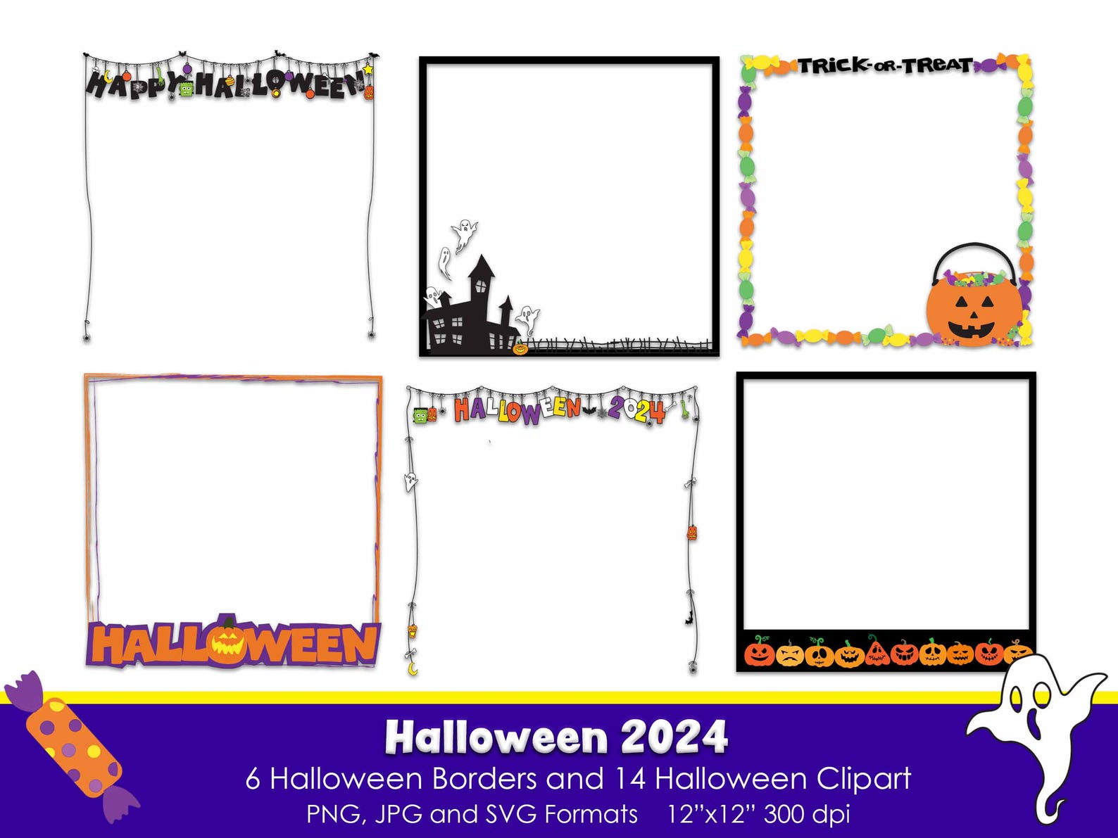 Halloween Clipart & Borders: Spooky Frames, PNG, JPG, SVG (digital ...