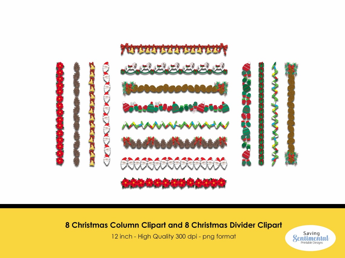 Christmas Borders Clipart, Set of 24 Christmas Clipart Borders, Columns ...