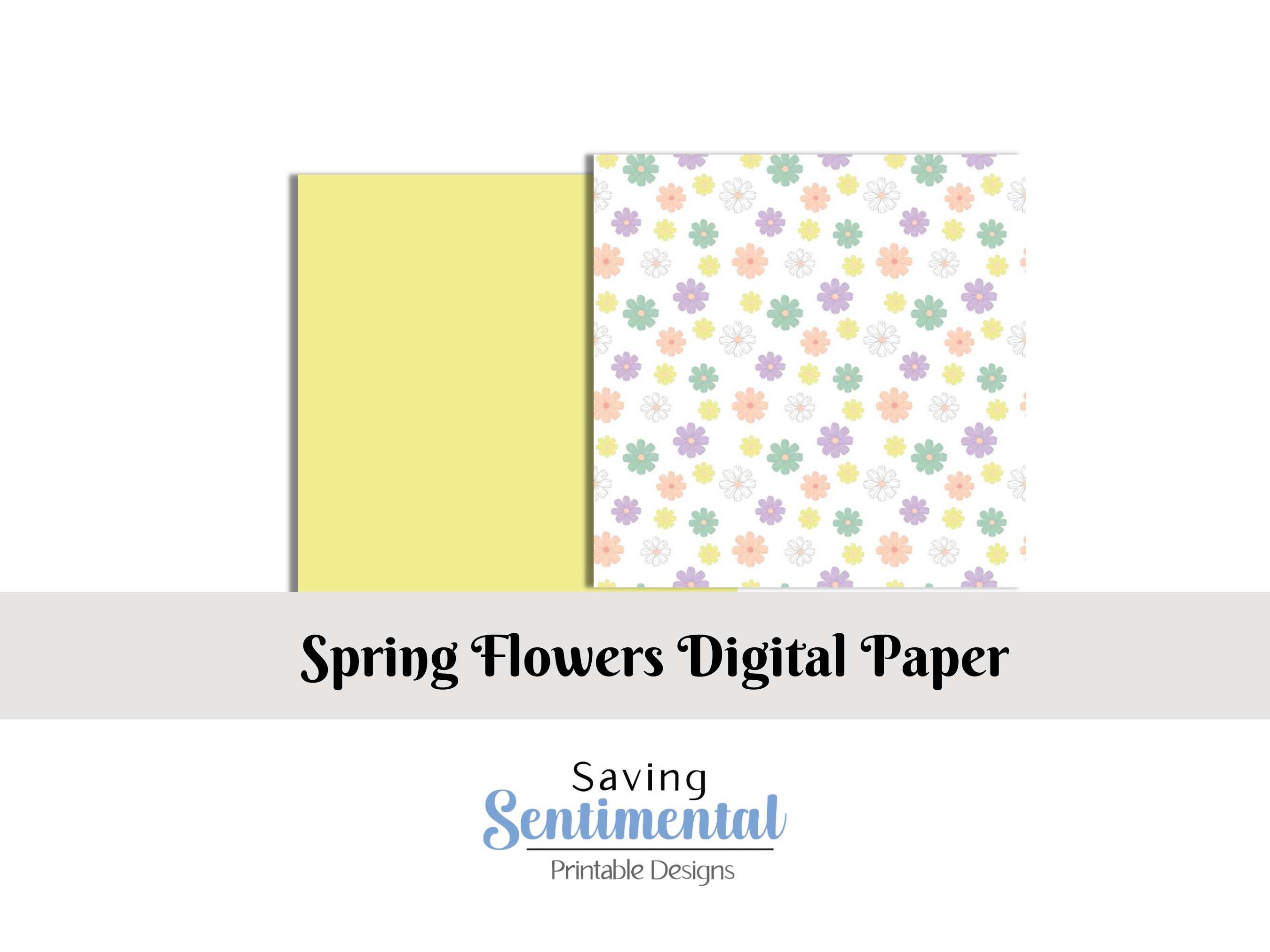 Flower Clipart and Spring Flowers Background Paper, Digital Download ...