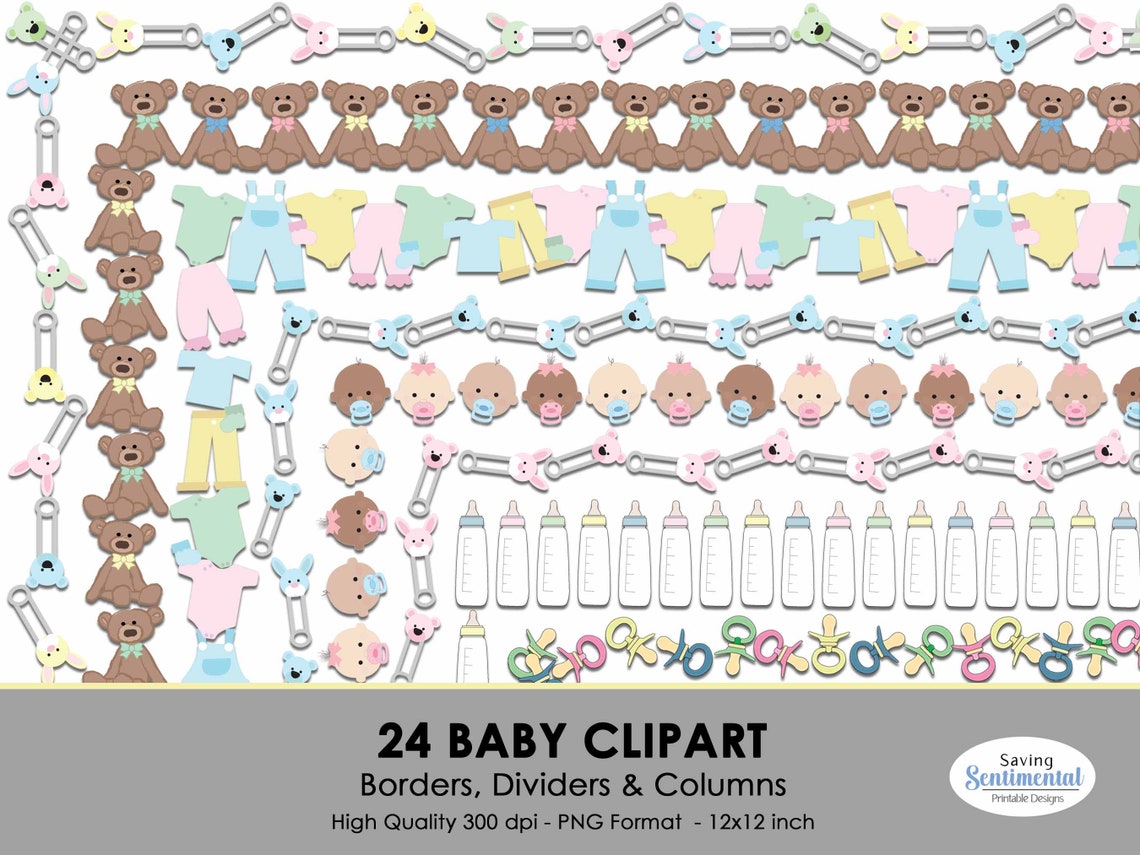 Baby Clipart Borders, Set of 24 Borders, Columns and Dividers for Baby ...