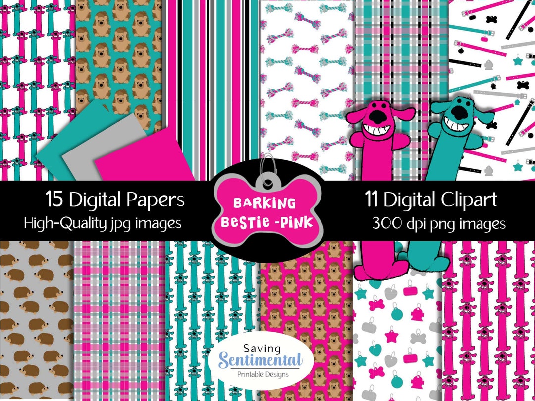 Dog Papers, Dog Clipart, Puppy Clipart and Plaid Digital Paper to Use ...