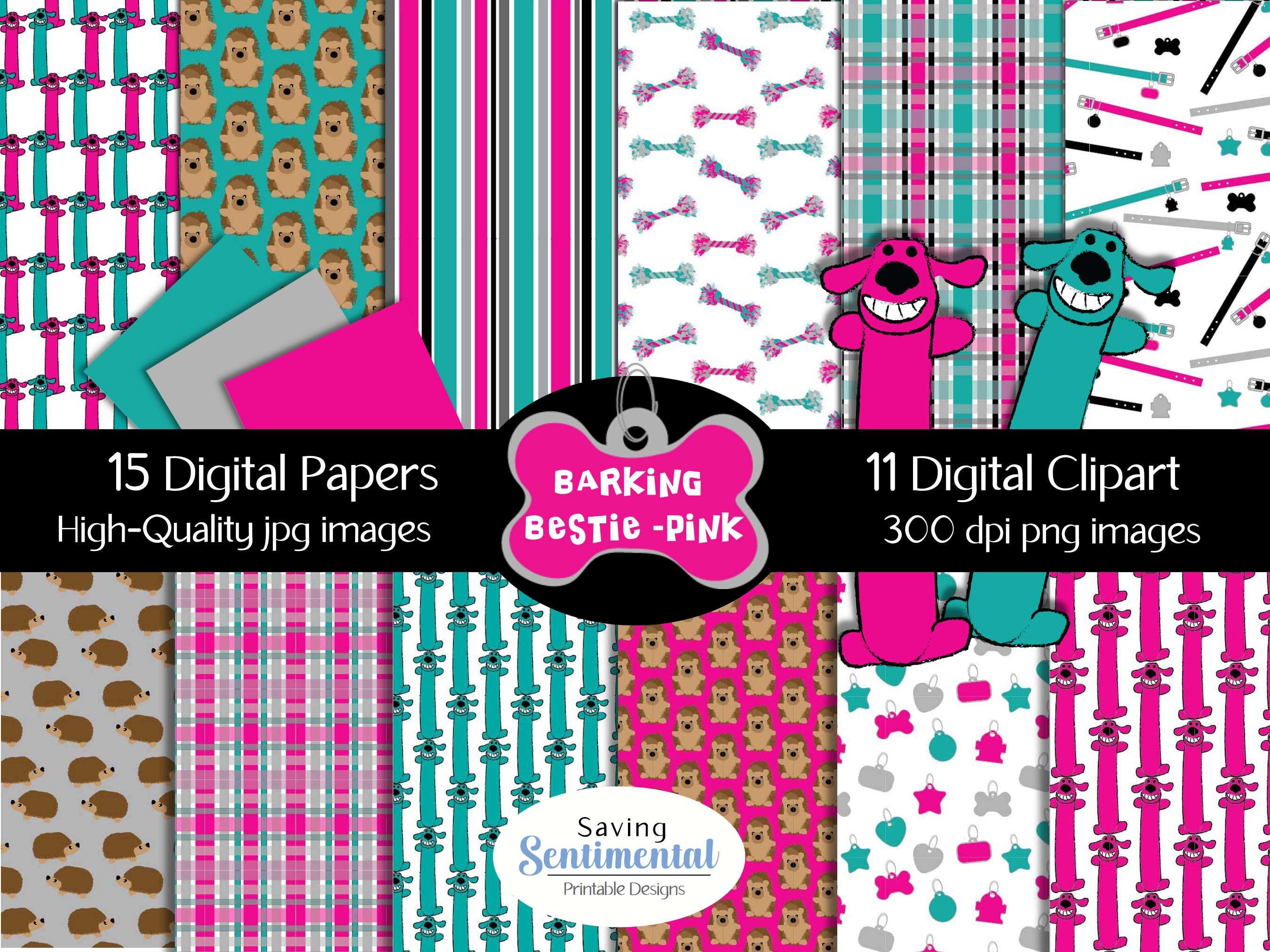 Dog Papers, Dog Clipart, Puppy Clipart and Plaid Digital Paper to Use ...