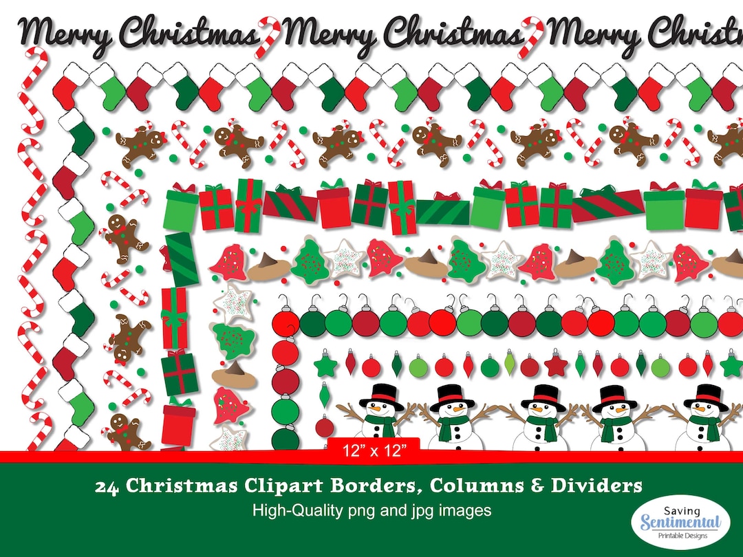 Christmas Border Clipart, Set of 24 Christmas Borders, Columns and ...