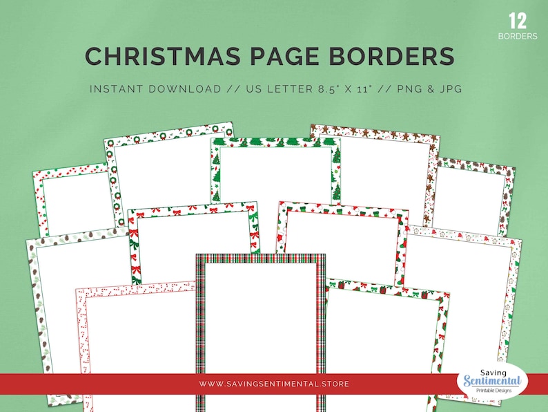 Christmas Page Borders, Printable Paper, Set of 12 Christmas Borders ...
