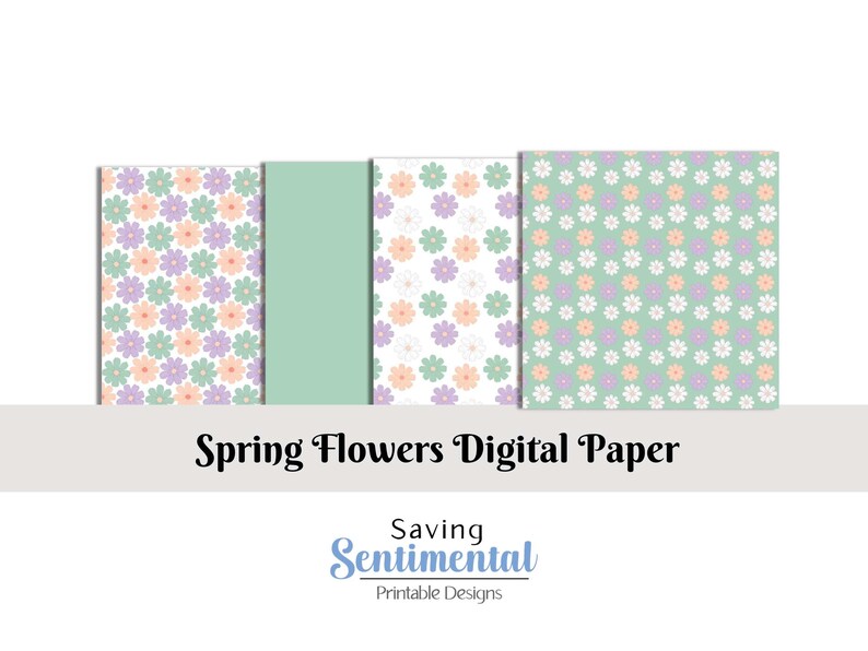 Flower Clipart and Spring Flowers Background Paper, Digital Download ...