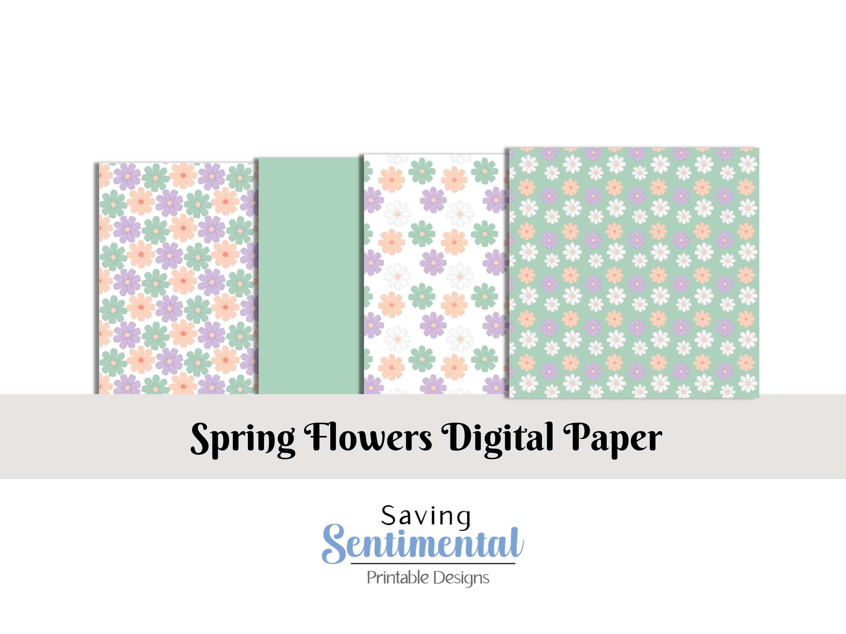 Flower Clipart and Spring Flowers Background Paper, Digital Download ...