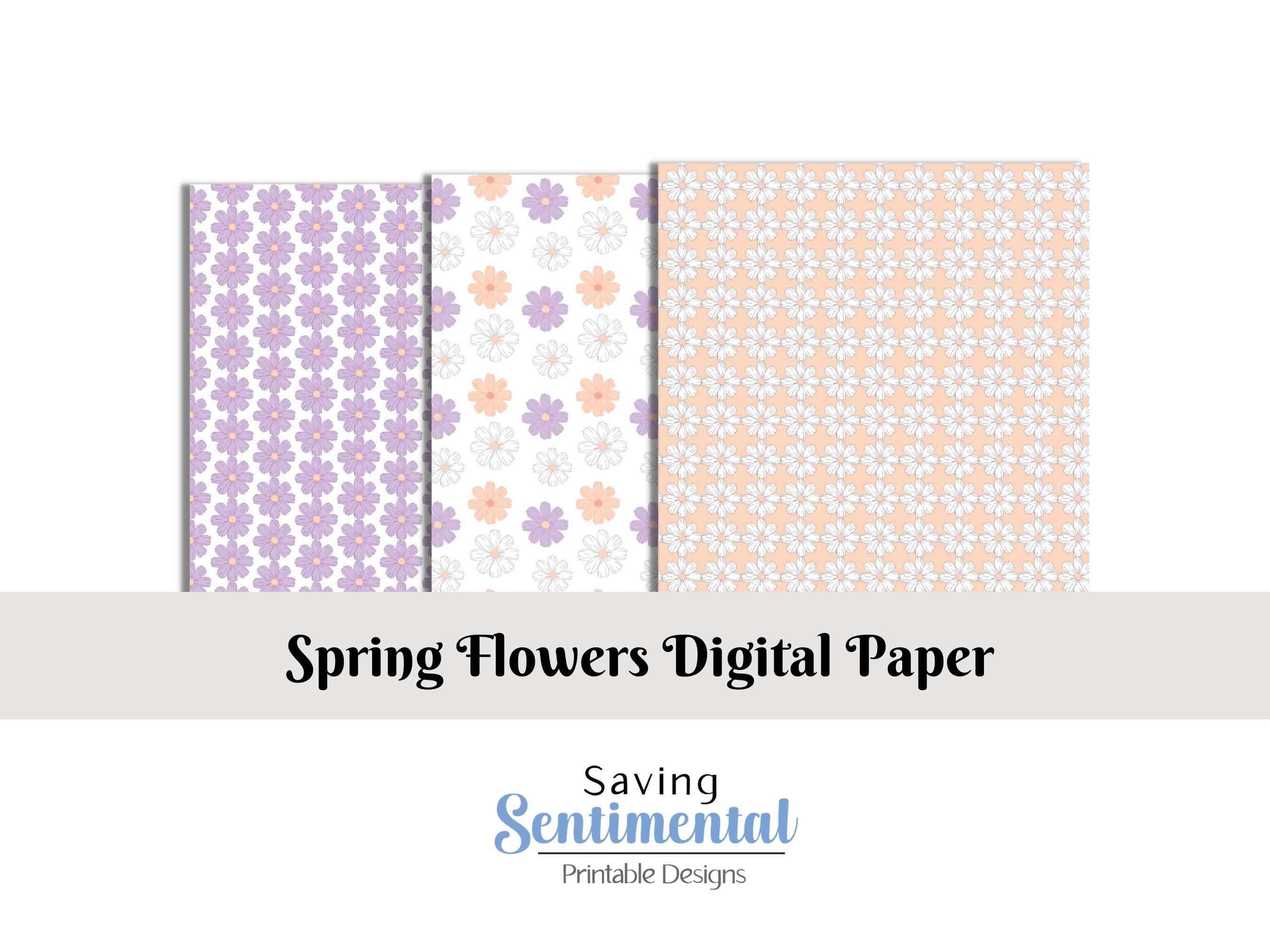 Flower Clipart and Spring Flowers Background Paper, Digital Download ...